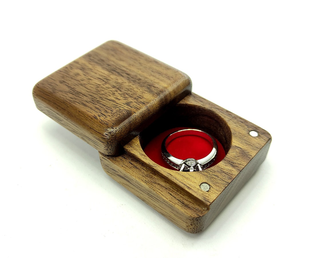Wooden Sliding Pocket Ring Box for Angagement. Small Wood Proposal Ring ...