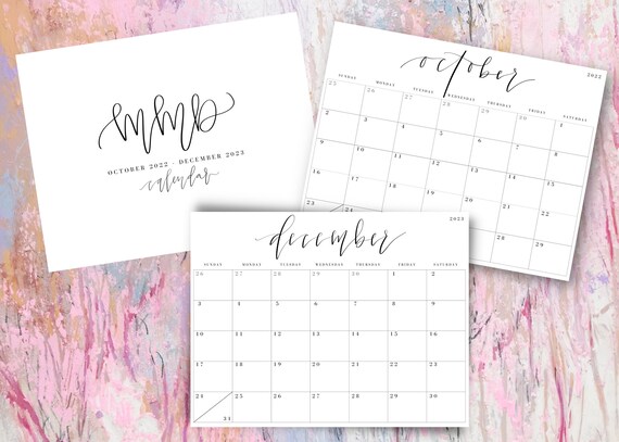 Monthly Calendar October 2022 December 2023 Calligraphy - Etsy