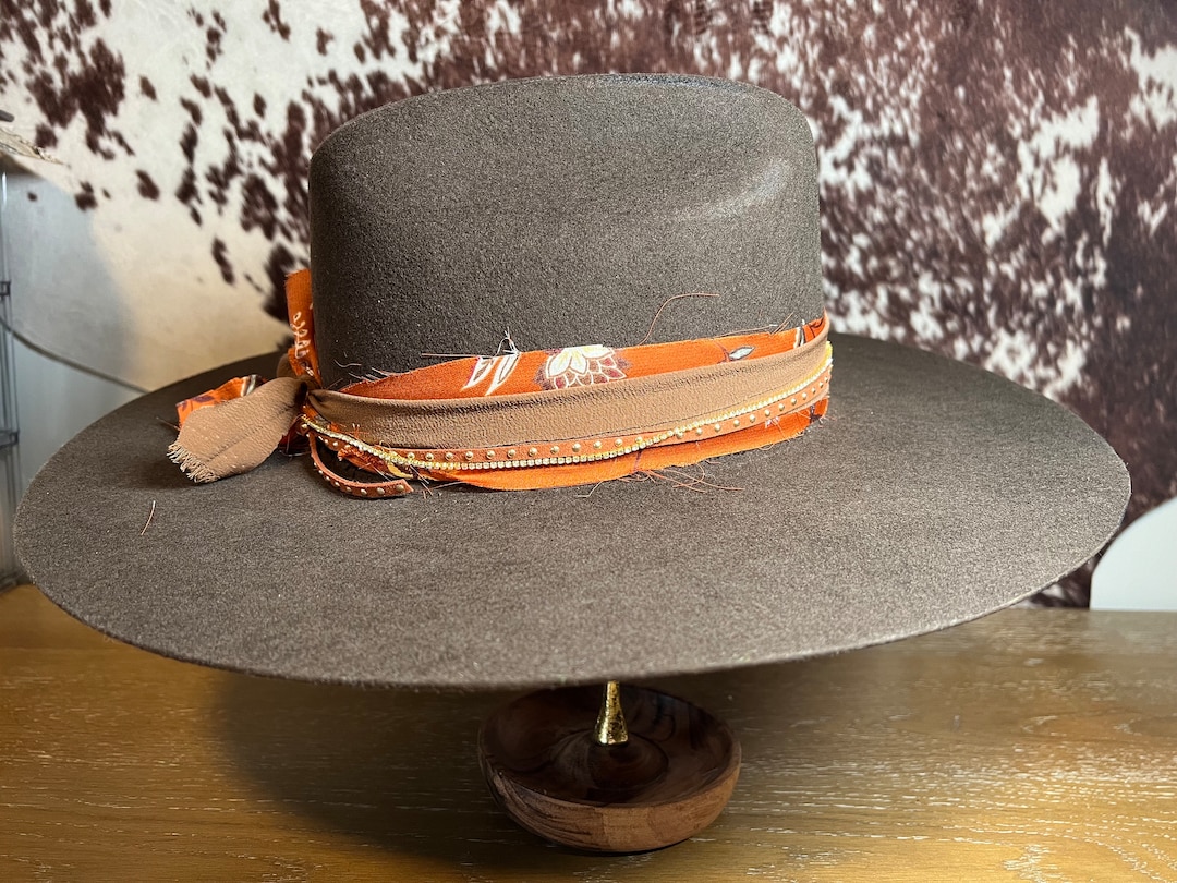 Custom Brown Flat Brim Hat - Size 7 1/4, 4in Brim - Etsy