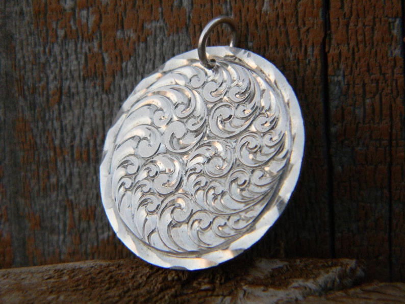 Hand Engraved Sterling Silver Scroll Pendant - Etsy