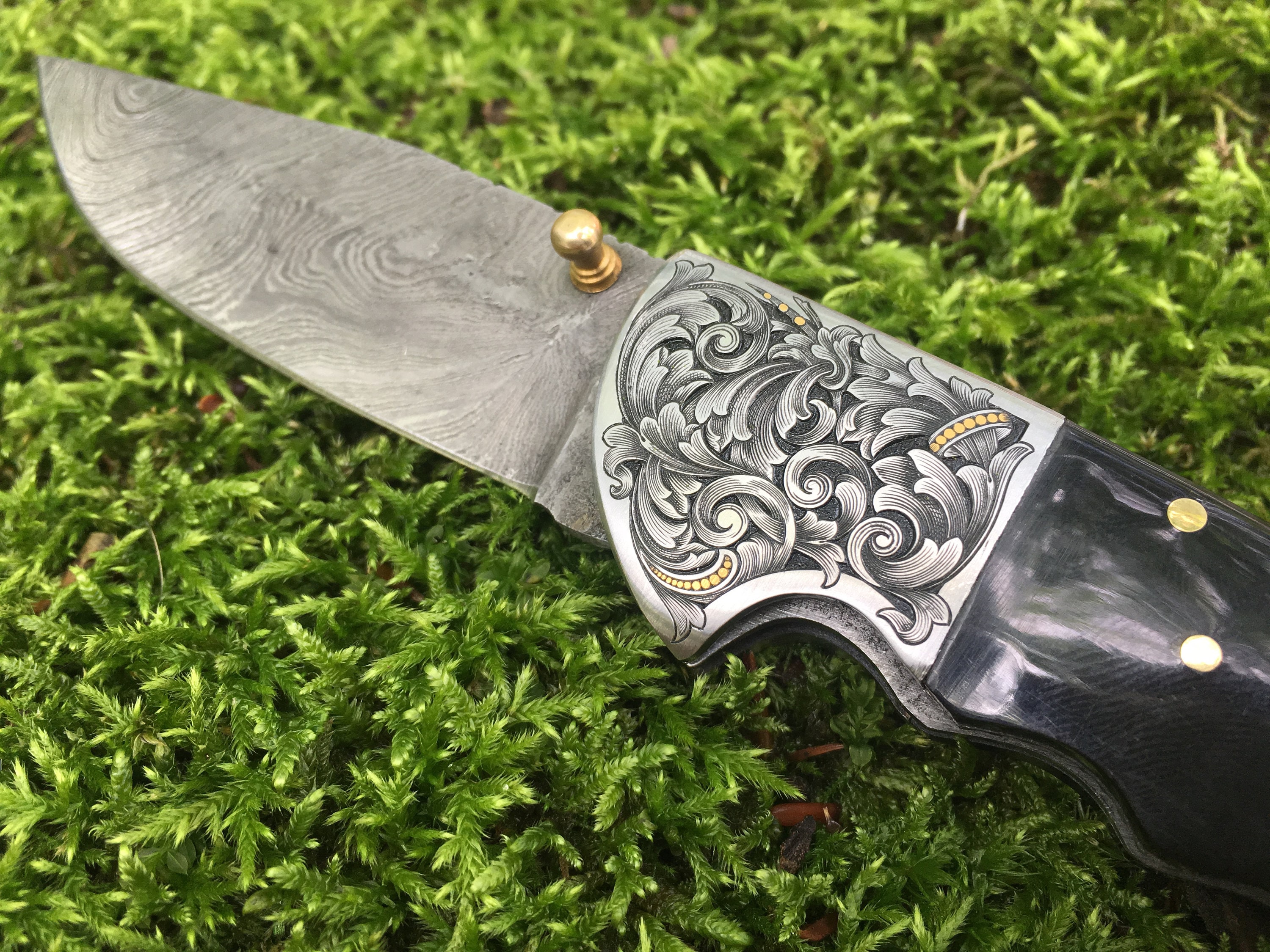 Hand Engraved 24 Karat Gold Inlayed Scroll Filigree Folding Hunter ...