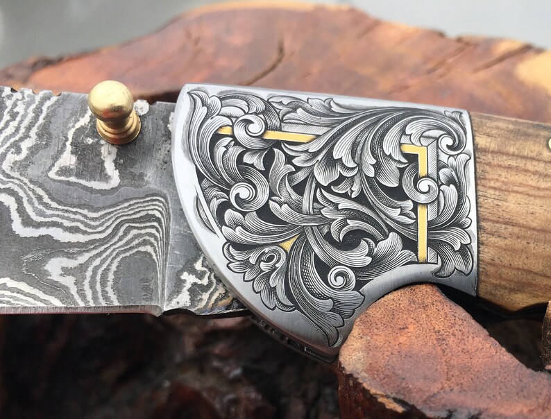 Hand Engraved 24 Karat Gold Inlayed Scroll Filigree Folding Hunter ...