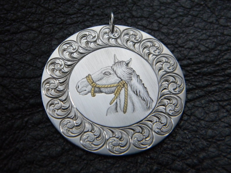 Hand-engraved Sterling Silver Horse Pendant With Gold Inlay Rope Bridle ...