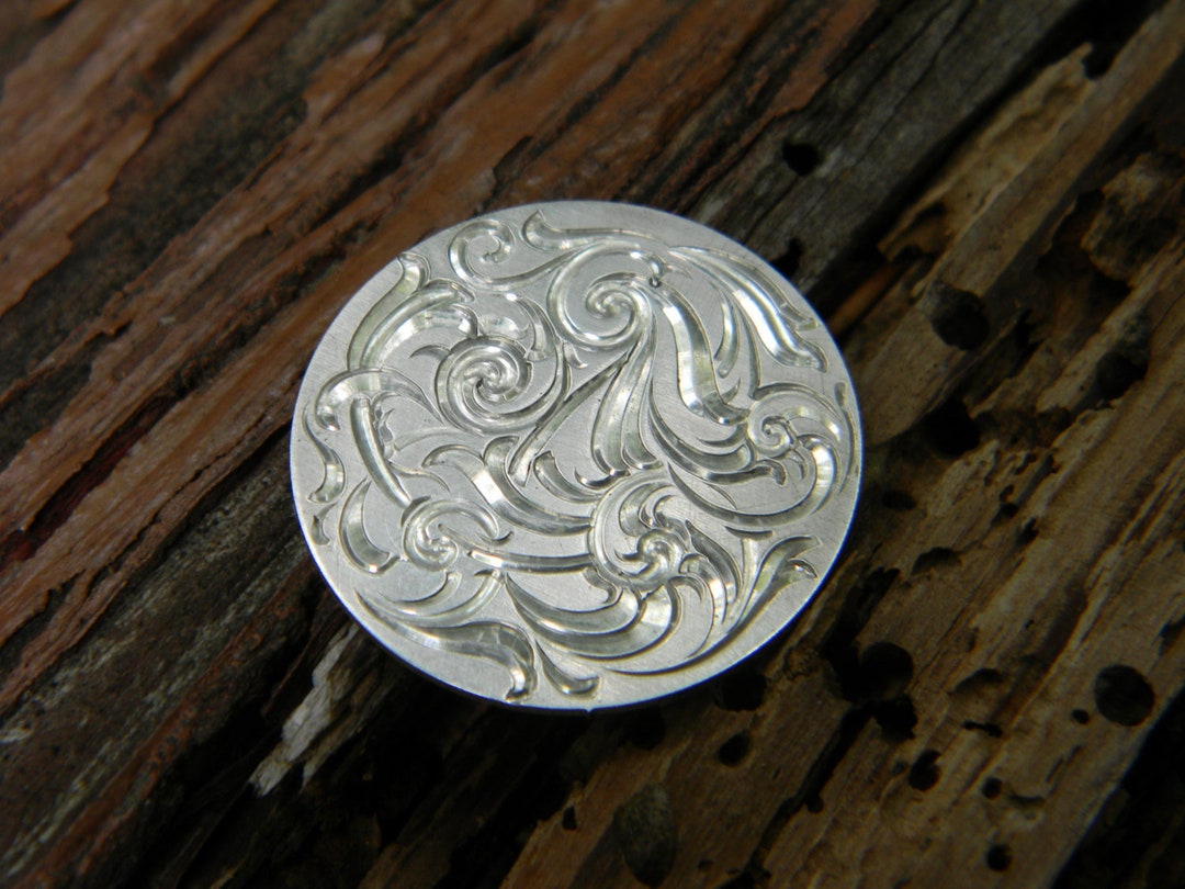 Hand Engraved Flowing Scroll Design Sterling Silver Pendant/disc - Etsy