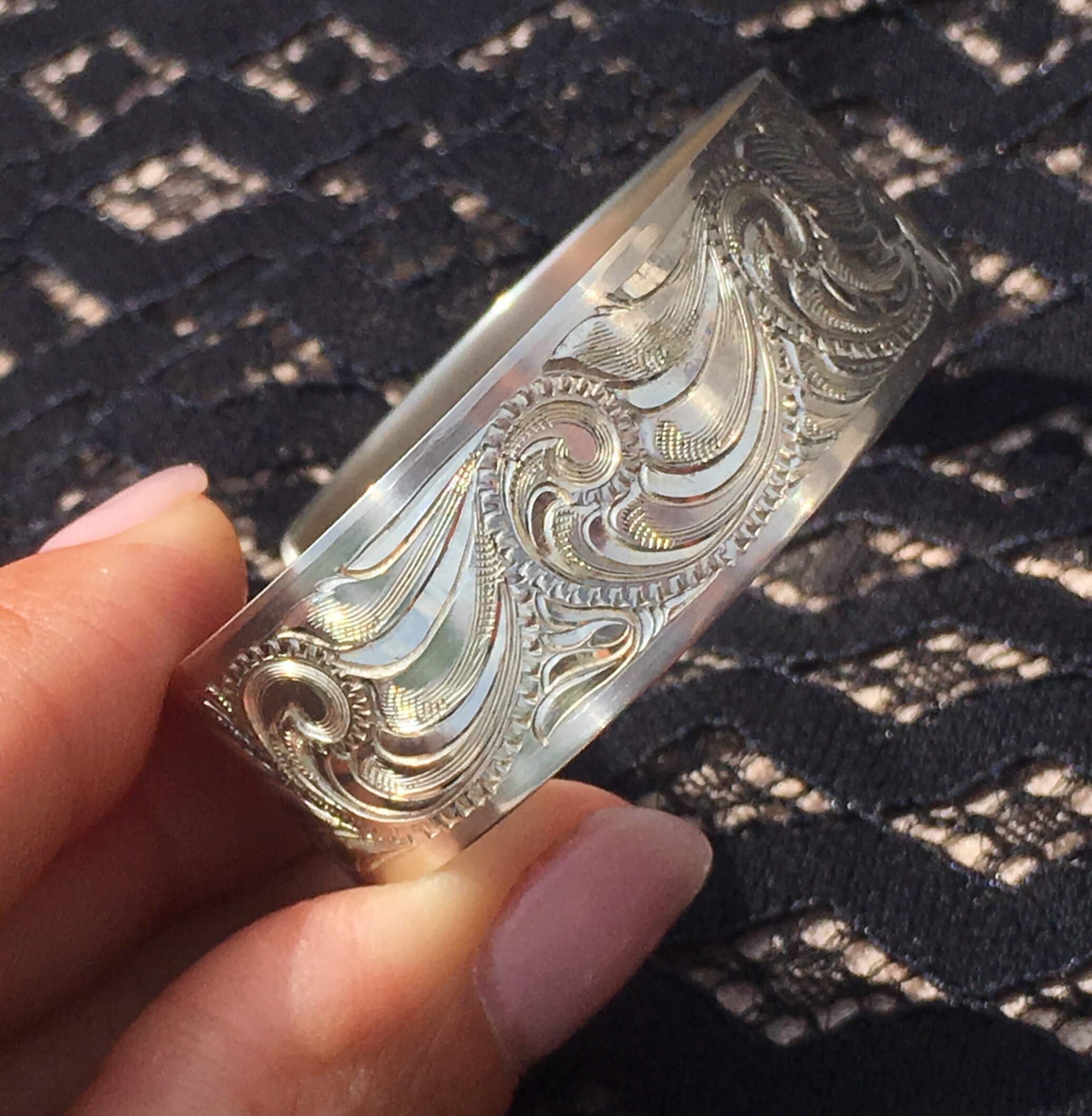 Hand Engraved "western Bright-cut" Sterling Silver Flower Cuff Bracelet ...