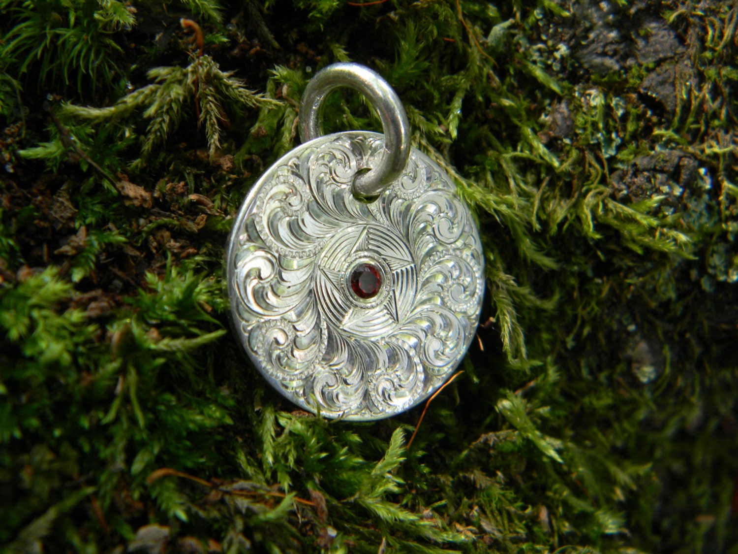 Hand Engraved Bright Cut Star Scroll Sterling Silver Pendant - Etsy
