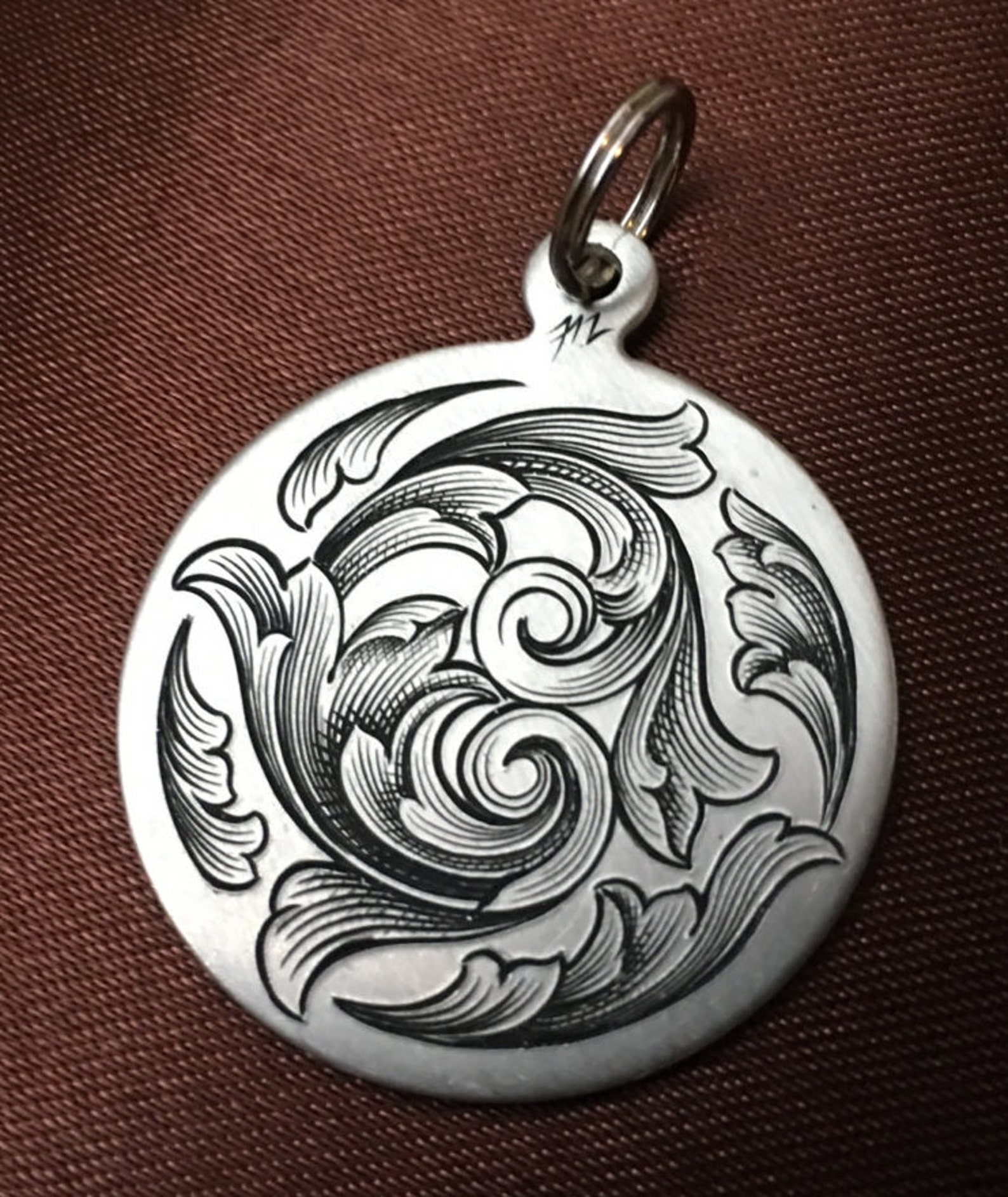 Hand Engraved Swirling Scroll Design Nickel Silver Pendant - Etsy