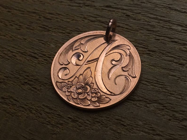 Hand Engraved a Initial Flowing Scroll and Flower - Etsy