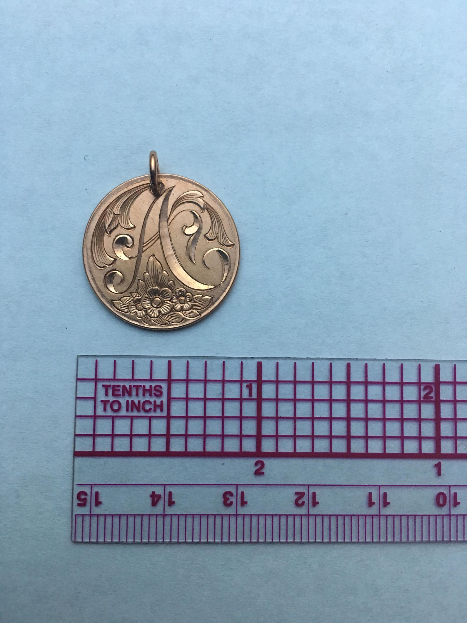 Hand Engraved a Initial Flowing Scroll and Flower Design Copper Pendant ...