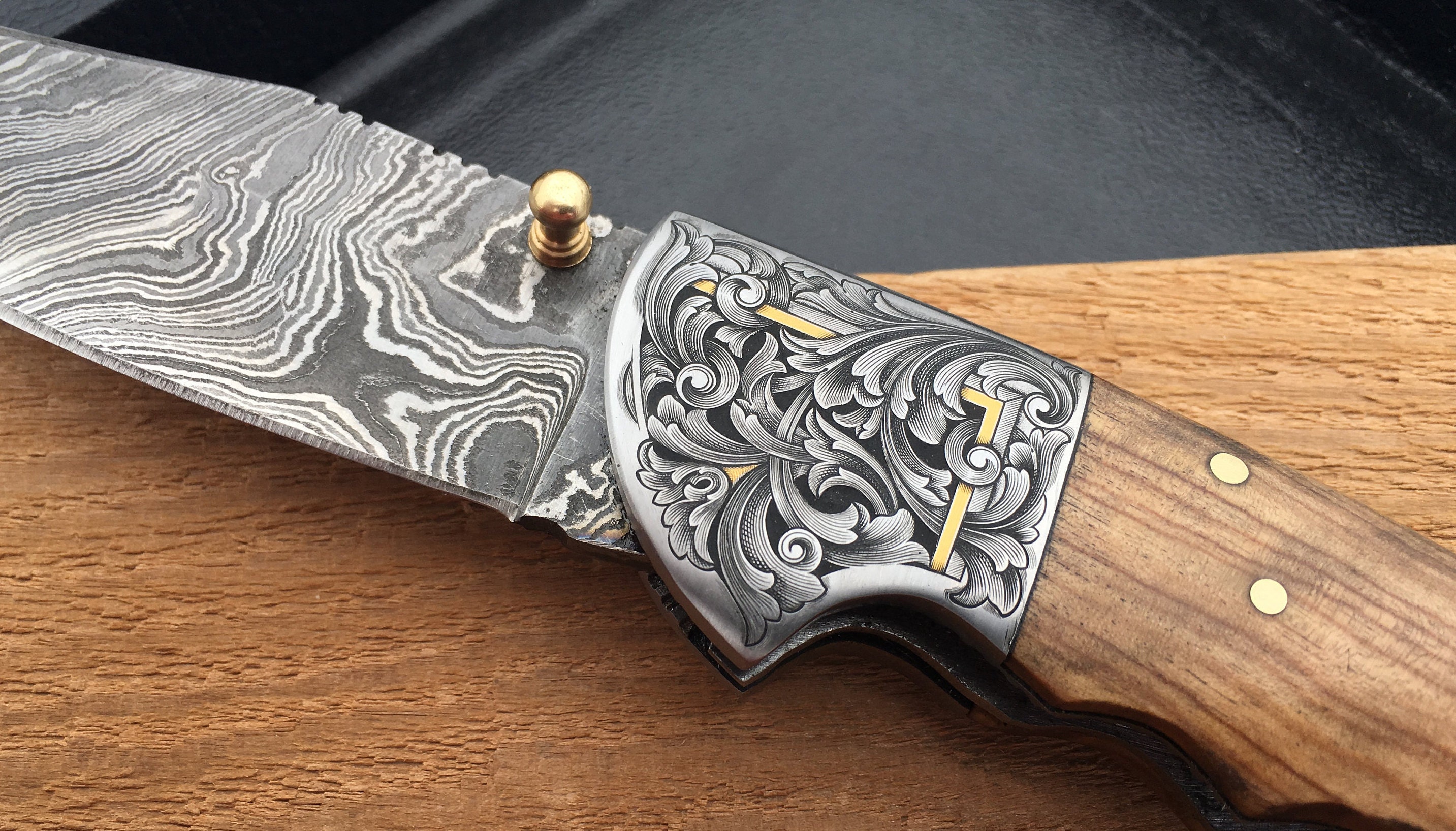 Hand Engraved 24 Karat Gold Inlayed Scroll Filigree Folding Hunter ...