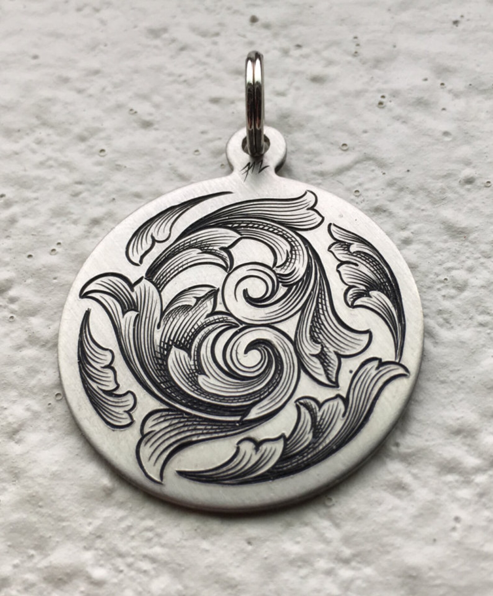 Hand Engraved Swirling Scroll Design Nickel Silver Pendant - Etsy
