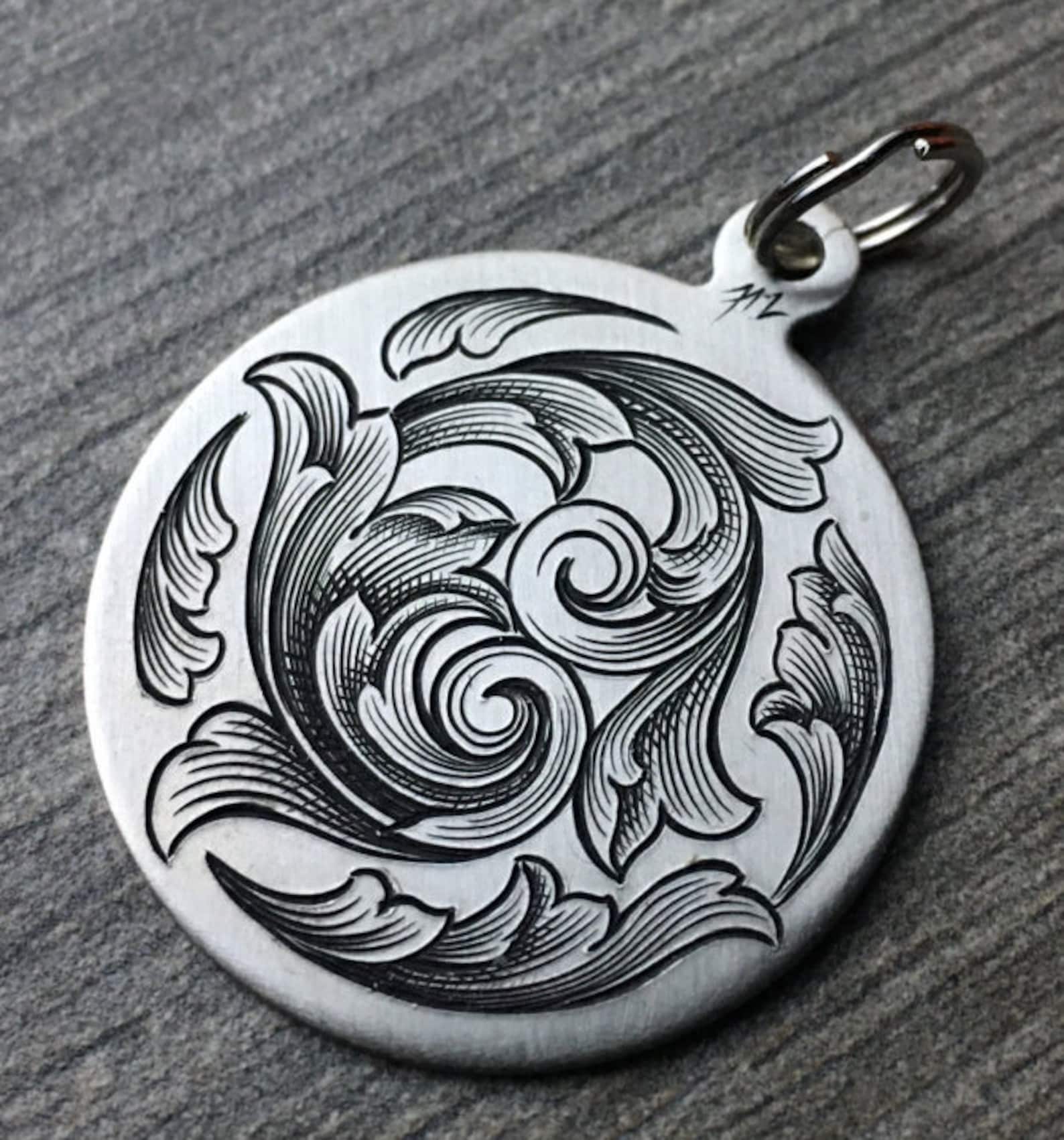 Hand Engraved Swirling Scroll Design Nickel Silver Pendant - Etsy