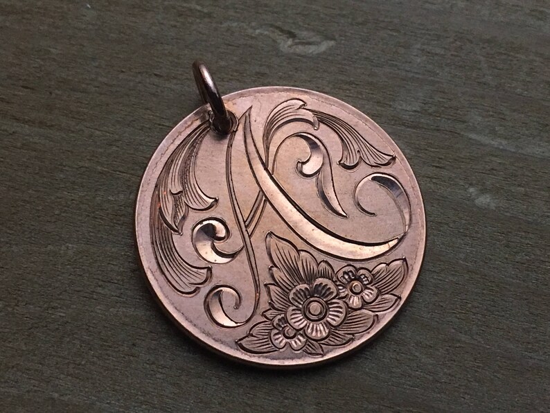 Hand Engraved a Initial Flowing Scroll and Flower - Etsy