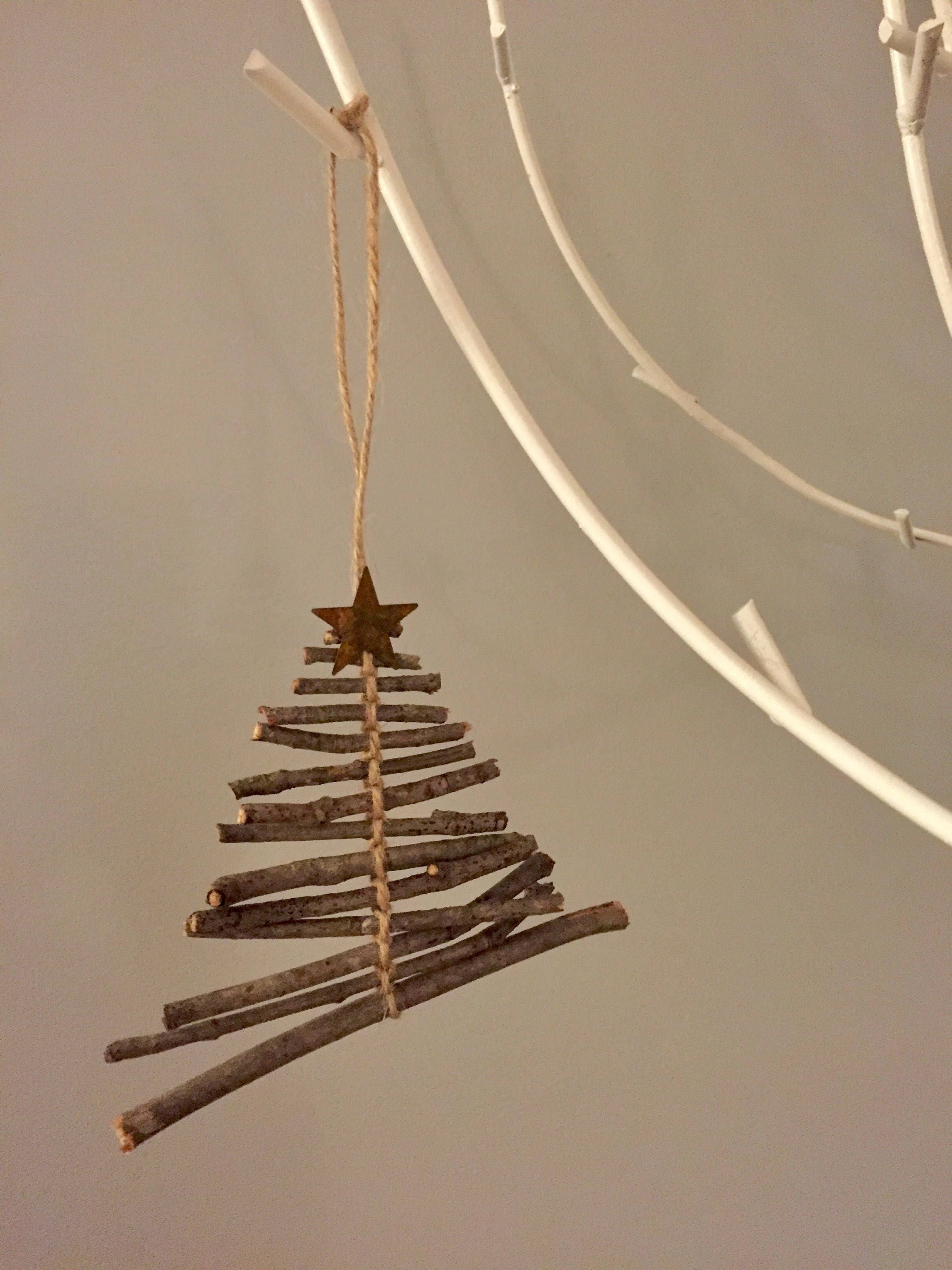 Rustic Ornament, Twig Christmas Tree, Wood Ornament, Rusty Star ...