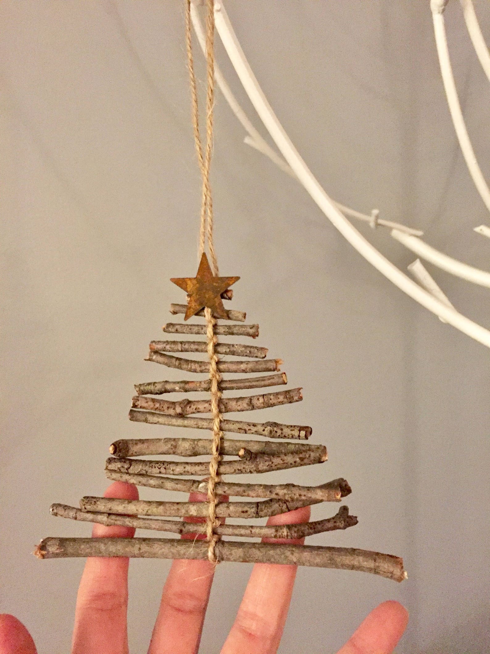 Rustic Ornament, Twig Christmas Tree, Wood Ornament, Rusty Star ...
