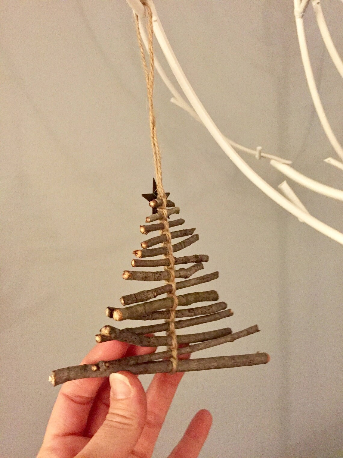 Rustic Ornament, Twig Christmas Tree, Wood Ornament, Rusty Star ...