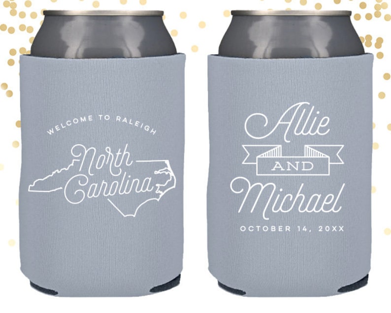 North Carolina State Wedding Welcome Can Cooler Beer Cozy Favor for ...