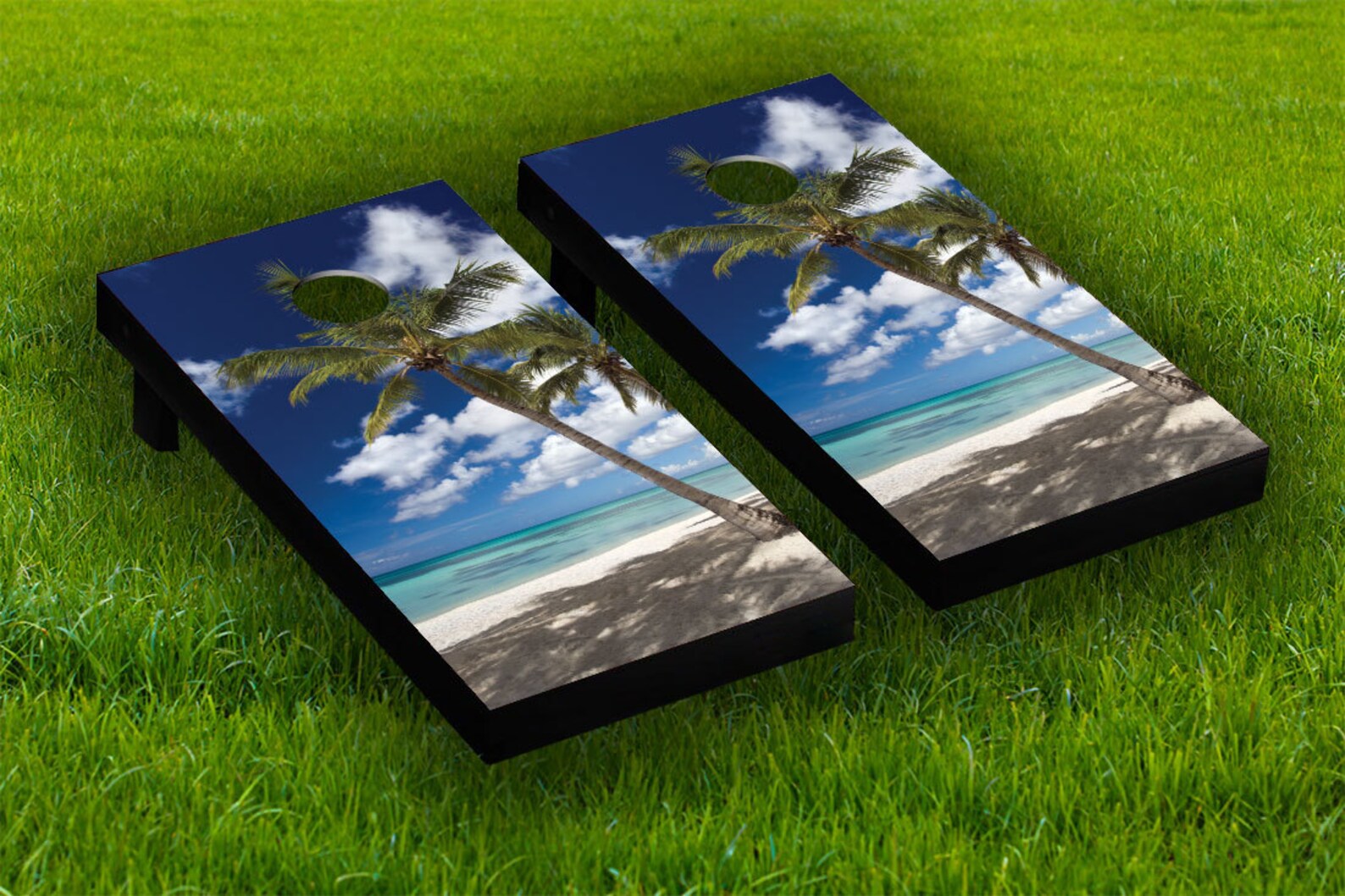 Palm Beach Scene Cornhole Board Wraps Laminated Sticker Set Skin Decal ...