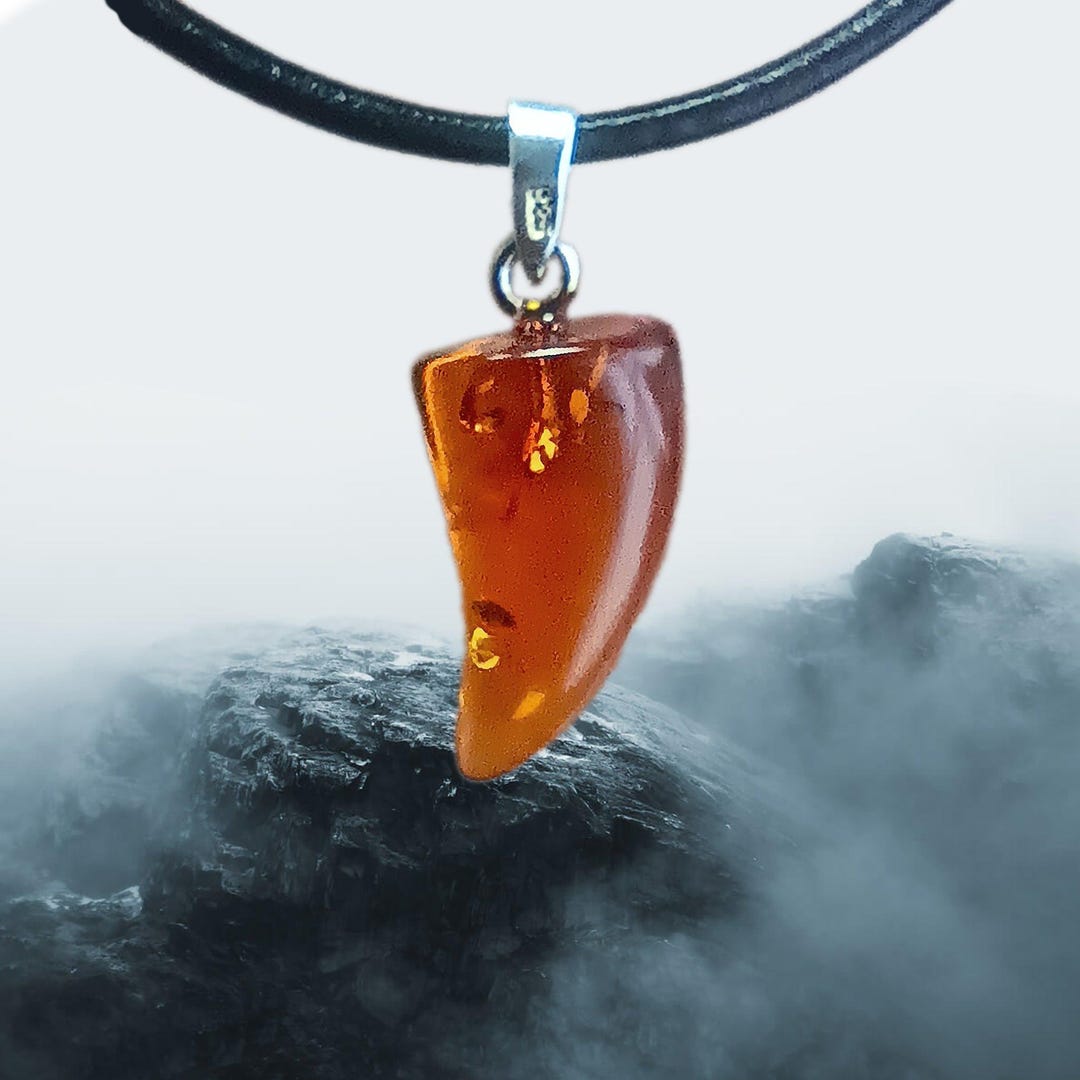 Amber Tooth / Amber Horn Pendant With Silver Hanger - Etsy
