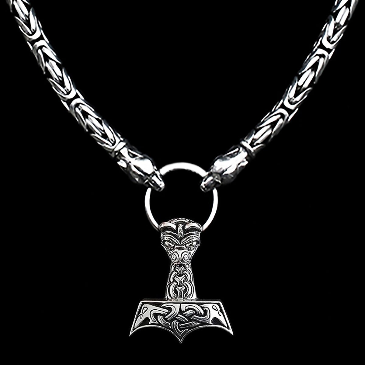 8mm Thick Silver King Chain Thors Hammer Necklace Ferocious - Etsy