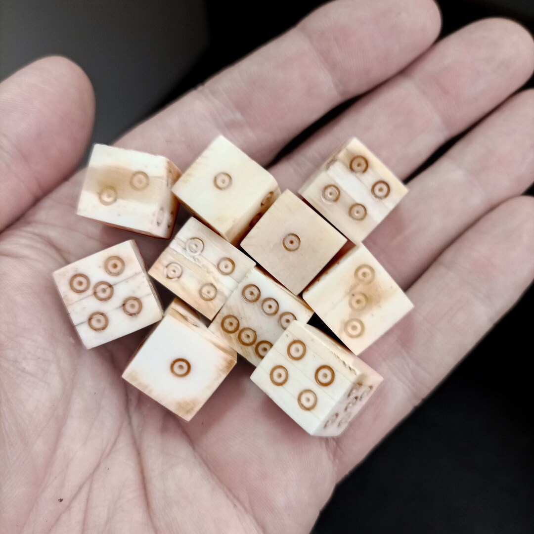 Large Bone Dice With Brown Dot and Rings Marks - Etsy