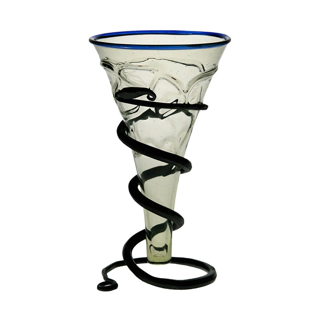 Scandinavian-inspired Blue Rim Glass Cone Beaker With Decorative Iron ...