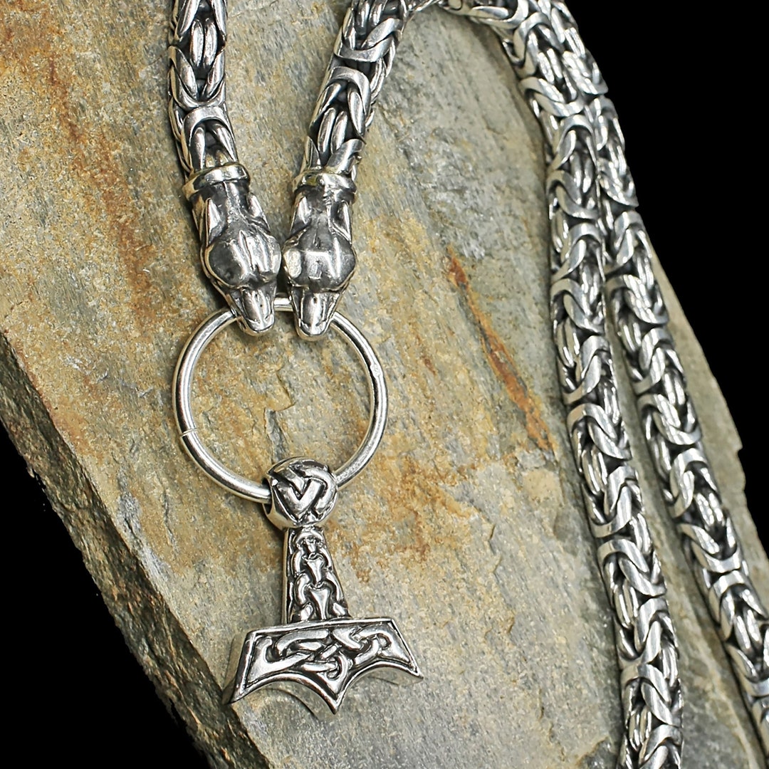 8mm Thick Silver King Chain Thors Hammer Necklace Ferocious - Etsy