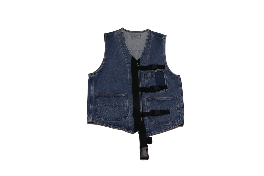 Reworked Denim Vest - Vintage Denim Vest - Buckle Vest - Buckle up Vest ...