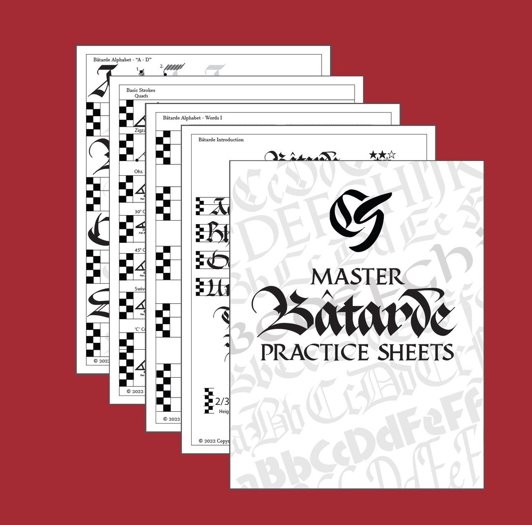 Master Bâtarde Calligraphy Practice Sheets - Blackletter / Broad Edge ...