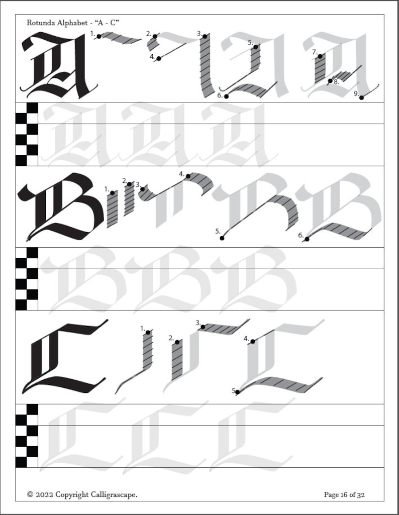 Master Rotunda Calligraphy Practice Sheets - Blackletter / Broad Edge ...