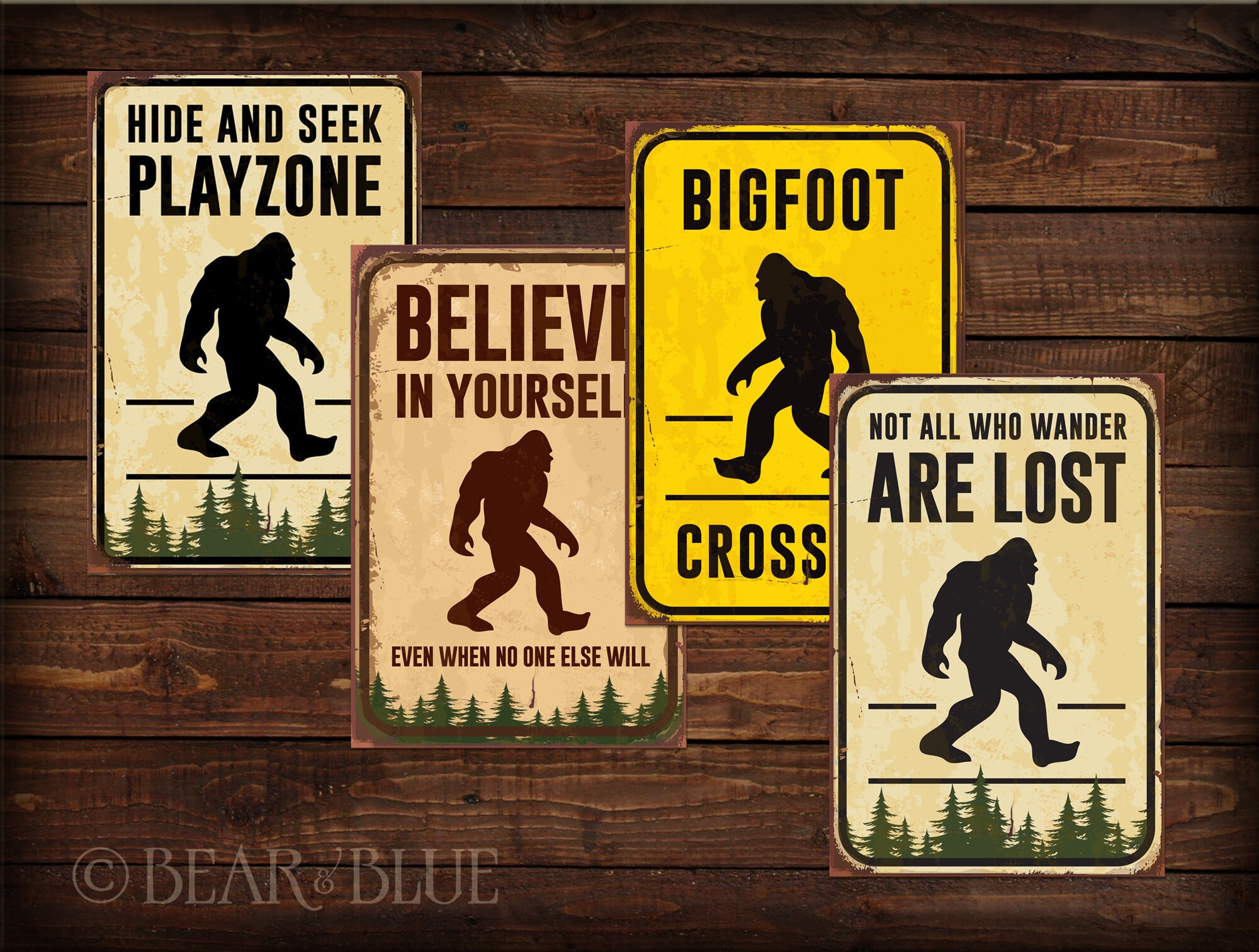 Poster Print SET of 4 Road Sign Bigfoot Jokes on | Etsy