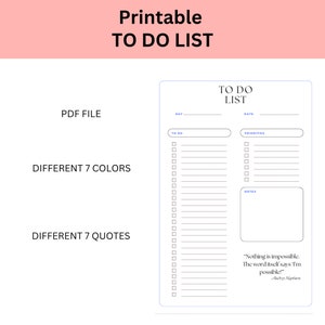 Printable to Do List in 7 Colors and Motivational Quotes, Daily Planner ...