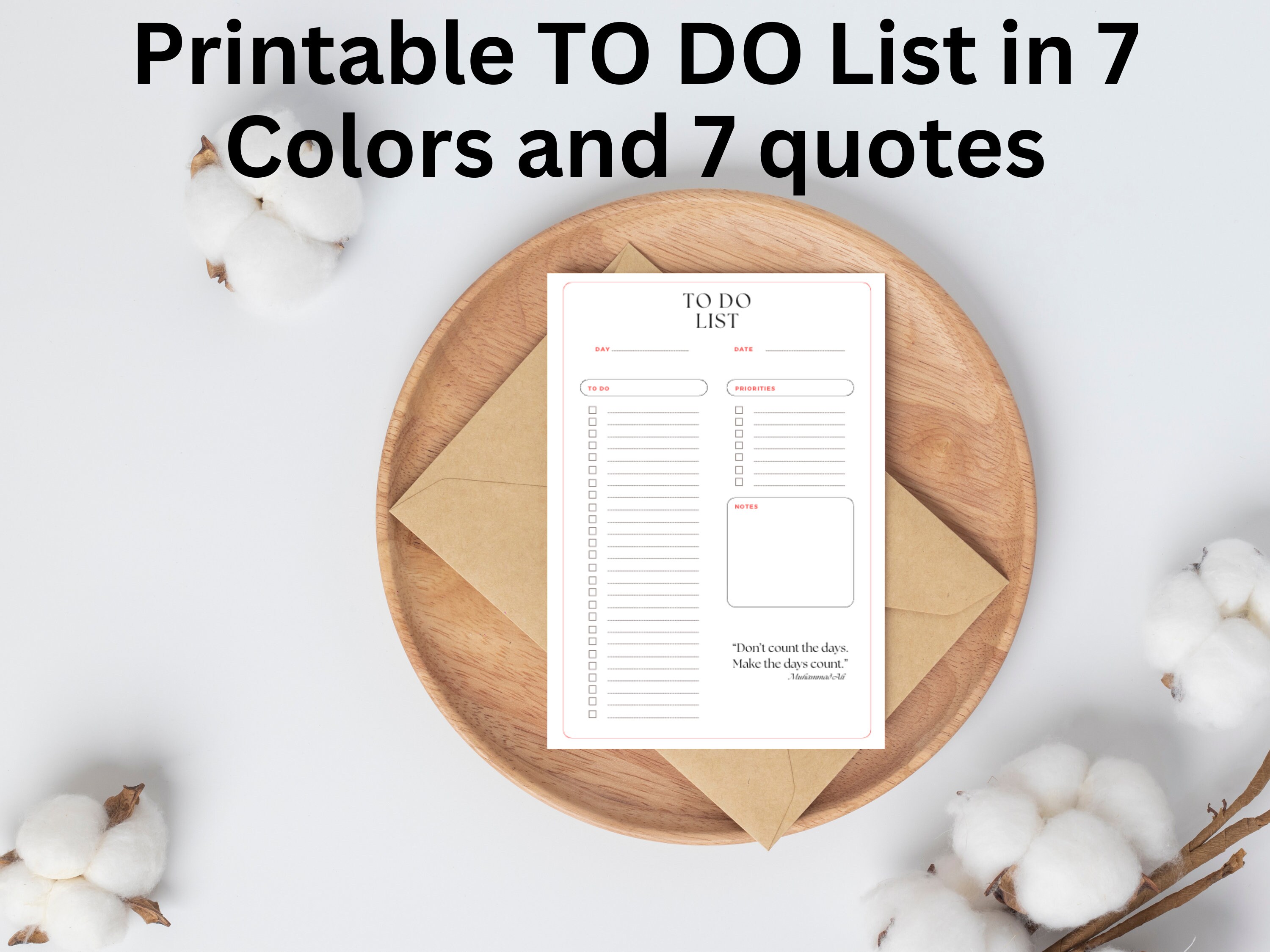 Printable to Do List in 7 Colors and Motivational Quotes, Daily Planner ...