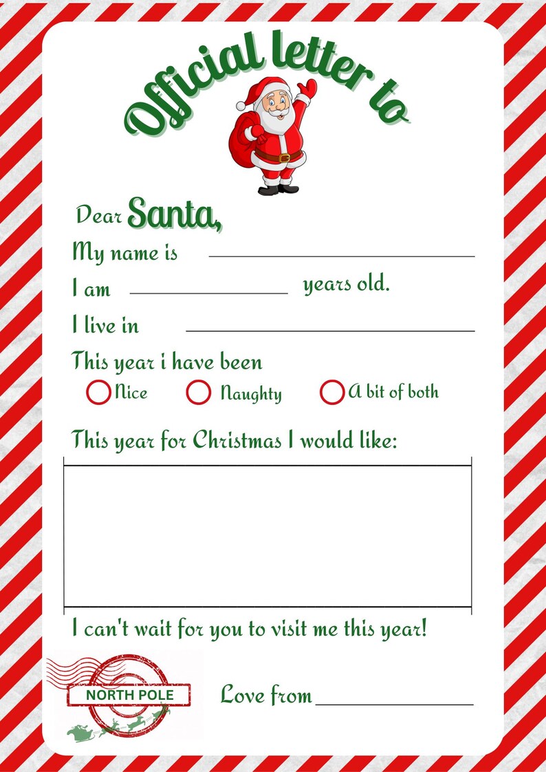 Printable Letter for Santa Wish List for Santa With Writing Box or ...