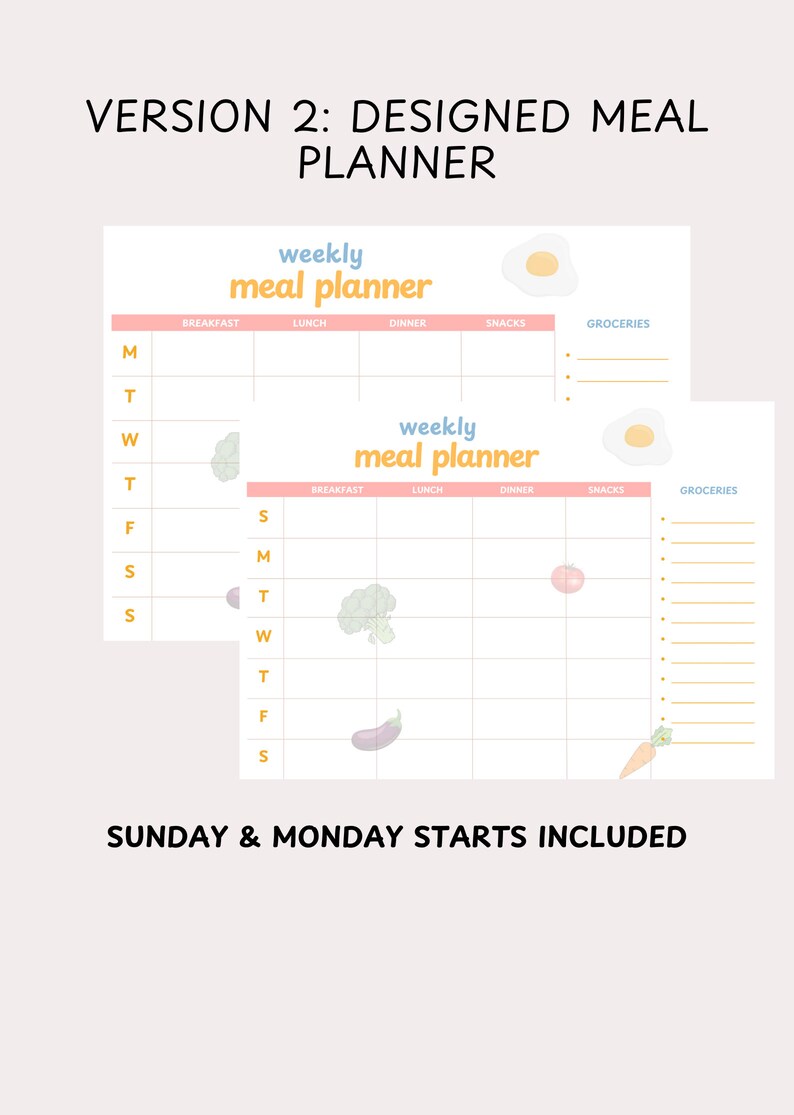 Weekly Printable Meal Planner With Grocery List, 7 Day Menu Plan, Food ...