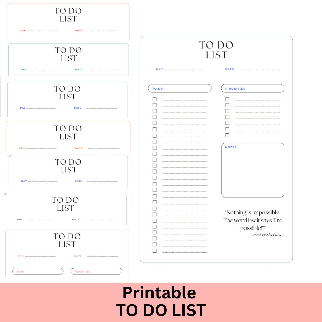 Printable to Do List in 7 Colors and Motivational Quotes, Daily Planner ...