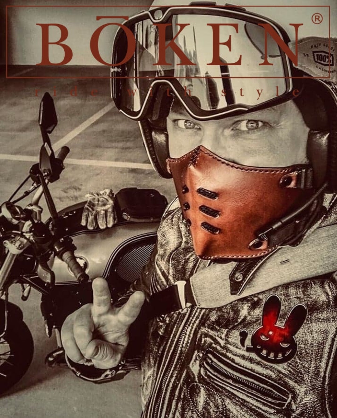 Leather Mask FLAT 70 DARK Brown/motorcycle Mask/ Leather Mask/cafe ...