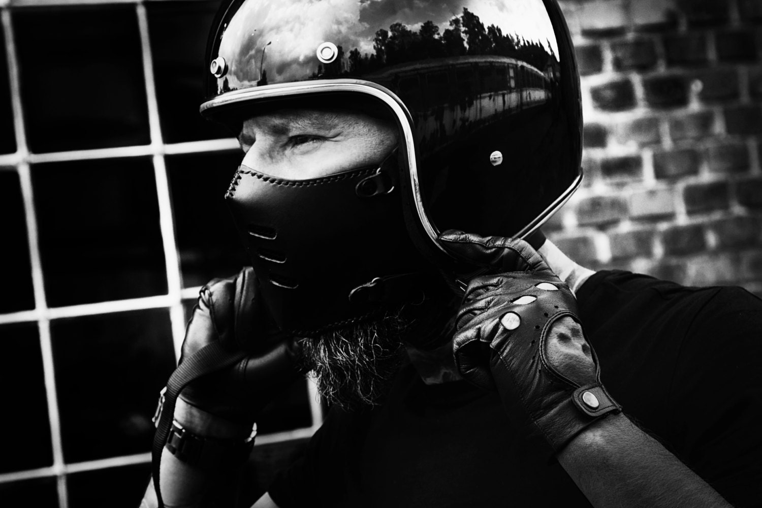 Biker Mask FLAT 70 Black/motorcycle Mask/ Leather Mask/cafe - Etsy