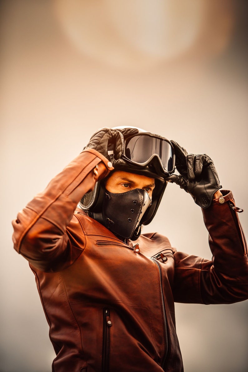 Motorcycle Mask EPSYLON Black/motorcycle Mask/ Leather Mask/cafe Racer ...