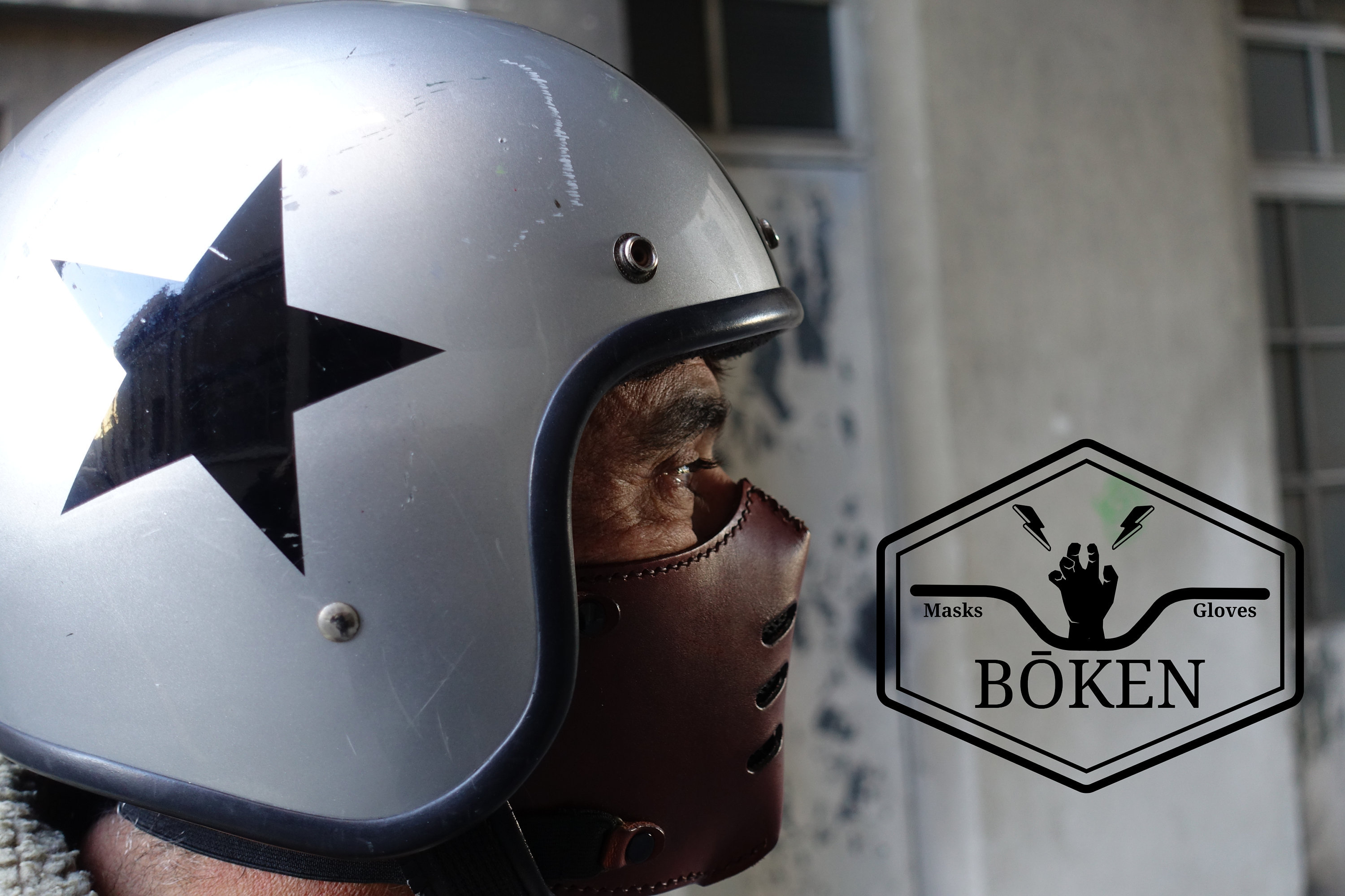 Leather Mask FLAT 70 DARK Brown/motorcycle Mask/ Leather Mask/cafe ...