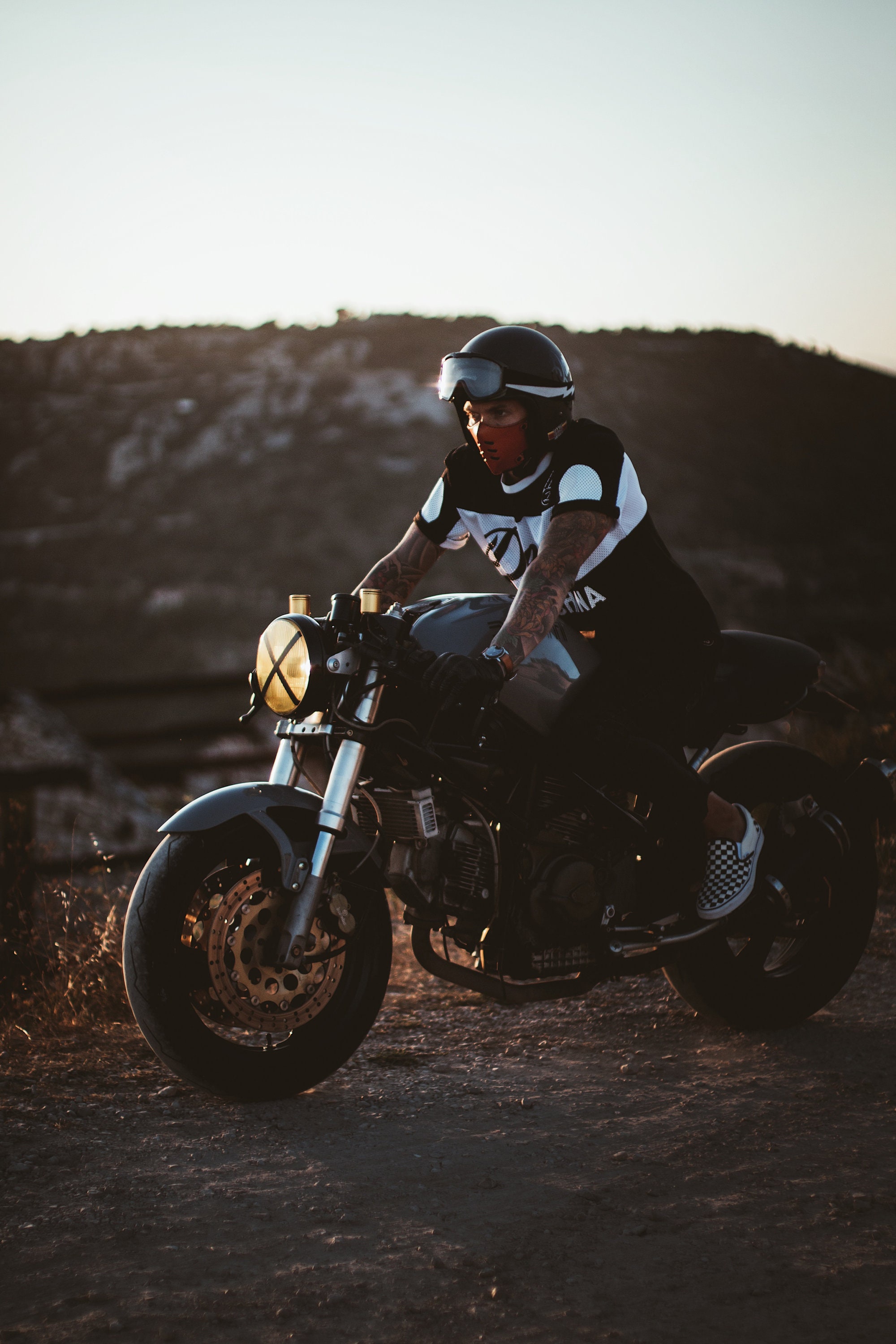 Cafe Racer Mask FLAT 70 Brown/motorcycle Mask/ Leather Mask/cafe Racer ...