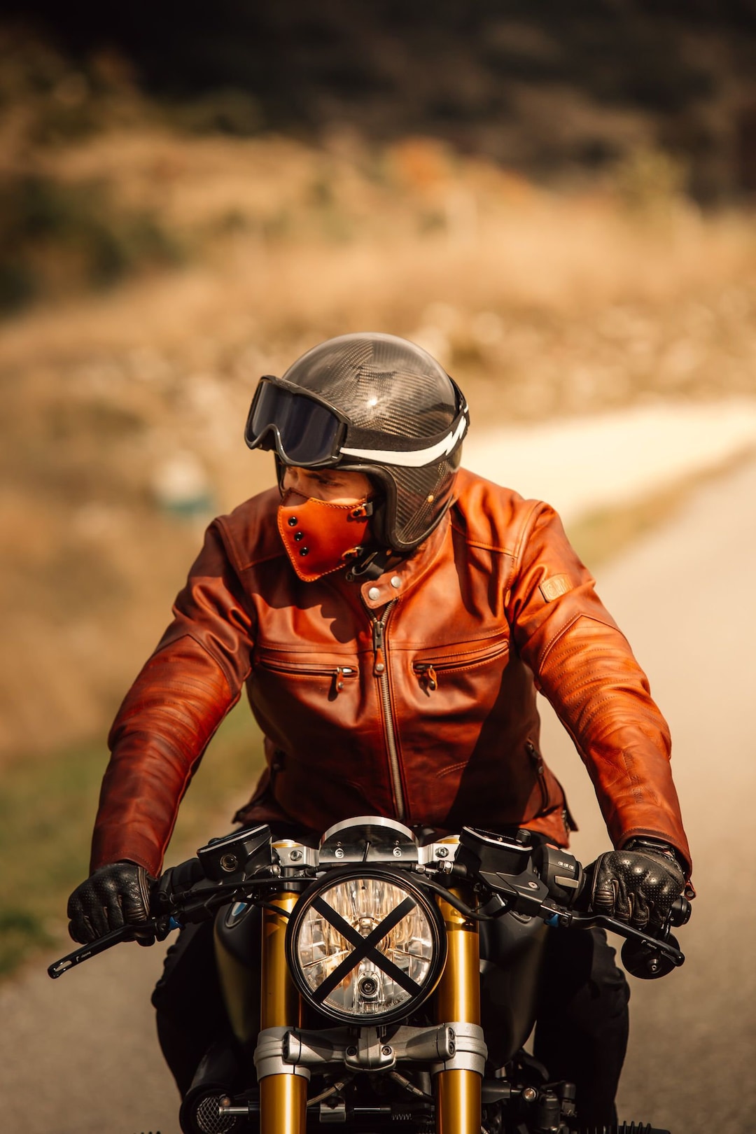 Motorcycle Mask EPSYLON Brown/motorcycle Mask/ Leather Mask/cafe Racer ...