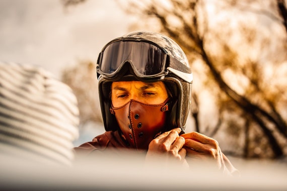 Masque moto Classic Brown/motorcycle mask/ leather mask/cafe | Etsy