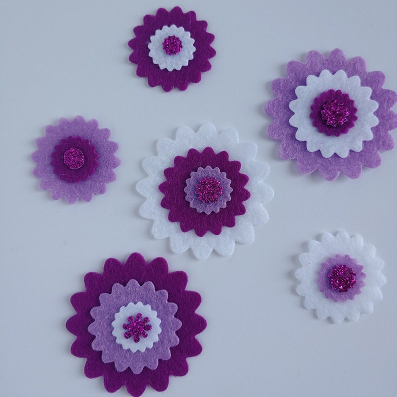 Felt Flower Die Cuts: Layered Glitter Applique - 6 Piece Set - Etsy