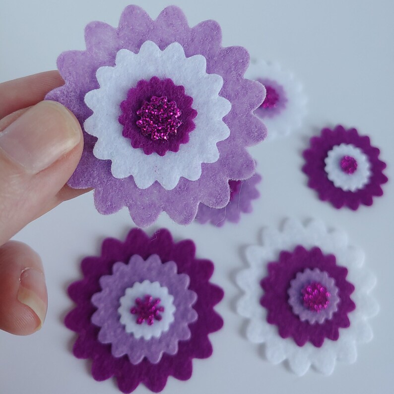 Felt Flower Die Cuts: Layered Glitter Applique - 6 Piece Set - Etsy