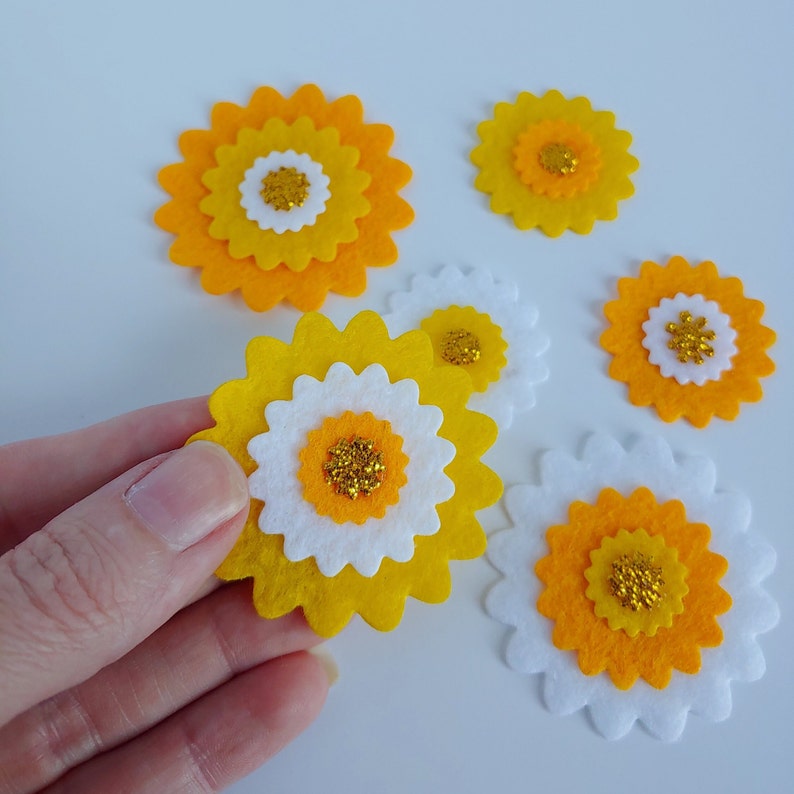 Felt Flower Die Cuts: Layered Glitter Applique - 6 Piece Set - Etsy