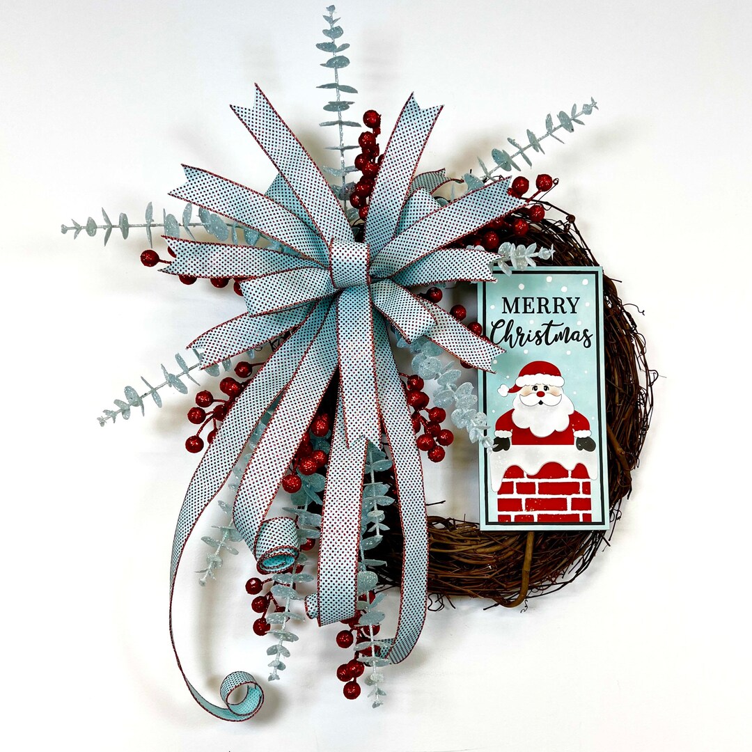 Blue Santa Christmas Wreath - Etsy