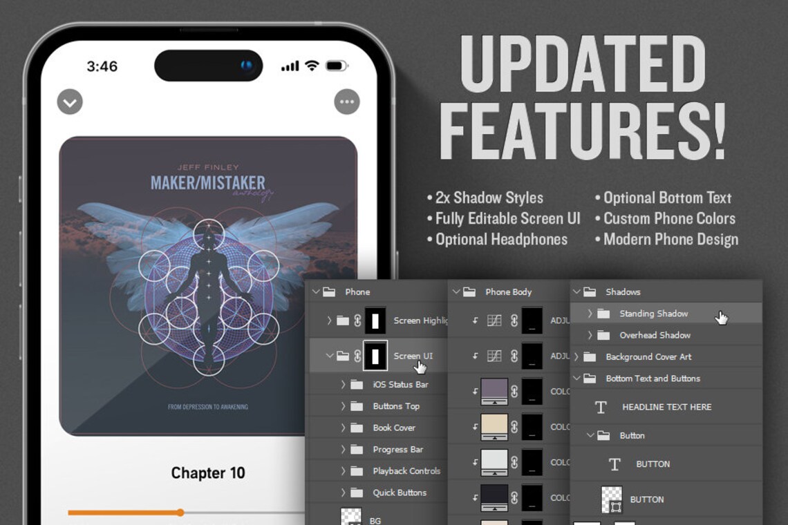 Audiobook Mockup Template - Use Your Own Cover Art - Photoshop PSD ...