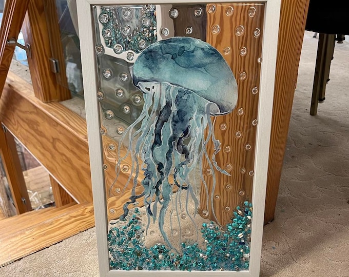 Jellyfish Glass Window, Art, Ocean, Beach, Chunky Glass, Outer Banks ...