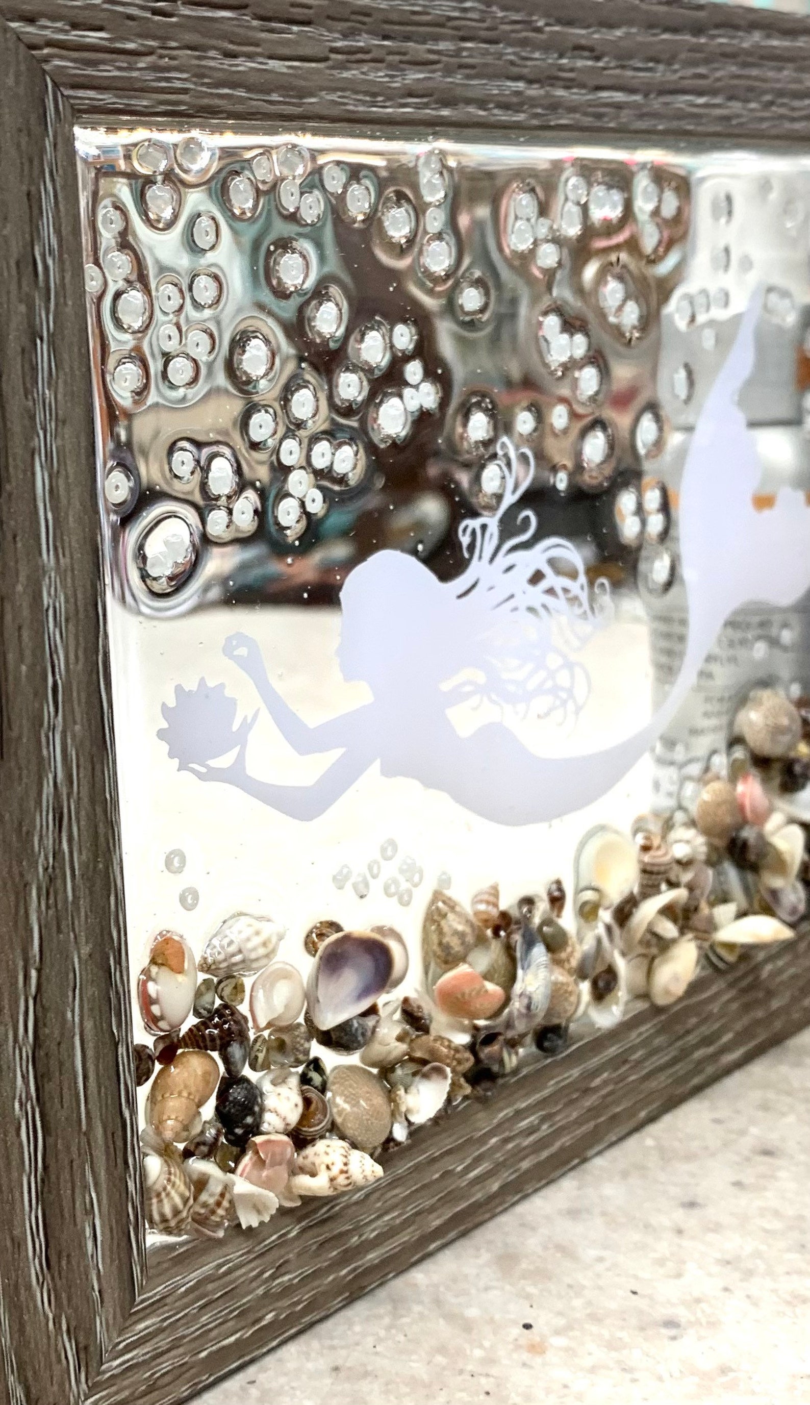 Mermaid Window Glass Art Framed Beach Art Shell Art Beach - Etsy